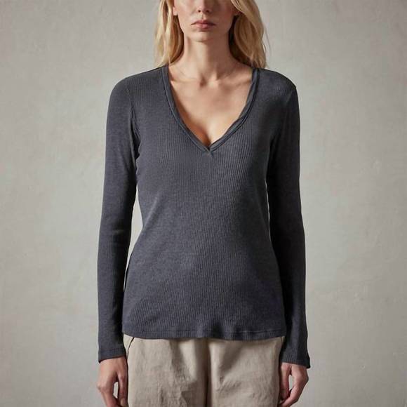 James Perse | Tops | New James Perse Deep V Long Sleeve Rib Top In Blue ...